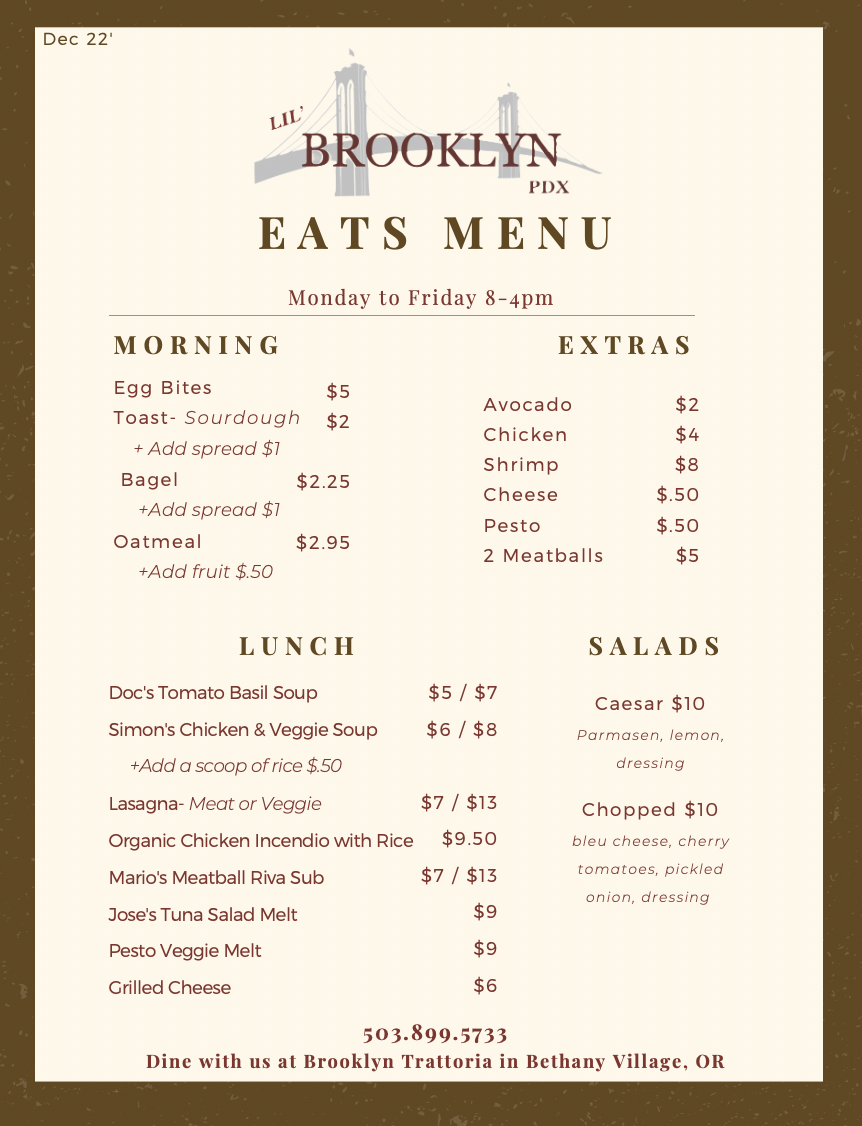 Little Brooklyn | Brooklyn Trattoria | Your local Trattoria in Bethany ...